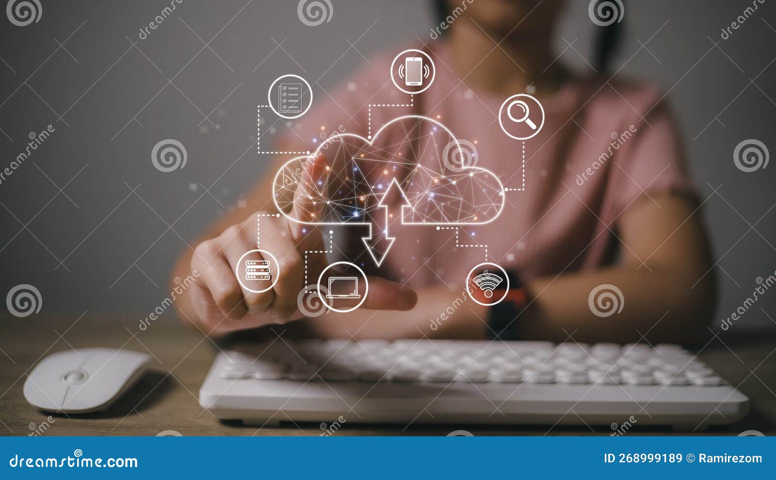 Businesswoman Hand Working with a Cloud Computing Diagram on the New ...