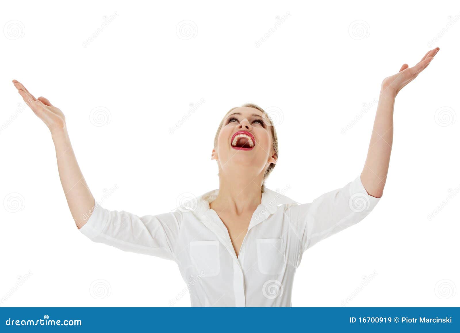 Businesswoman with Hands Up Stock Image - Image of attractive, portrait ...