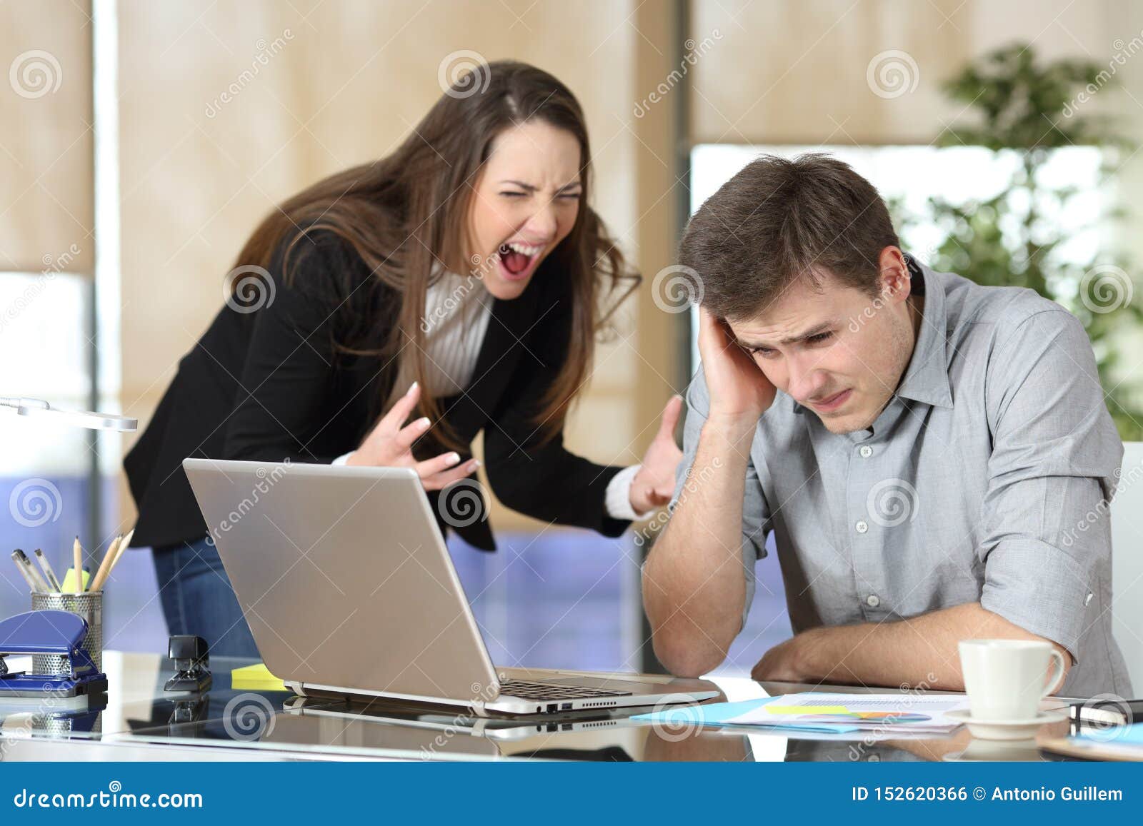 Businesswoman Harassing an Intern at Office Stock Photo - Image of ...