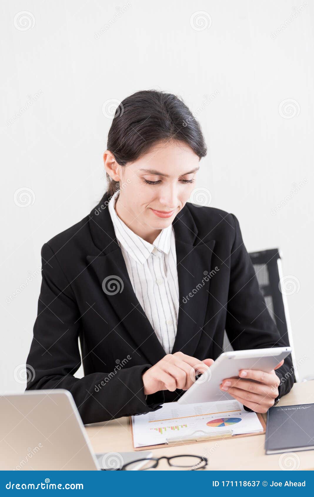 A Businesswoman Has Working with Concentrate and Happiness Stock Image ...