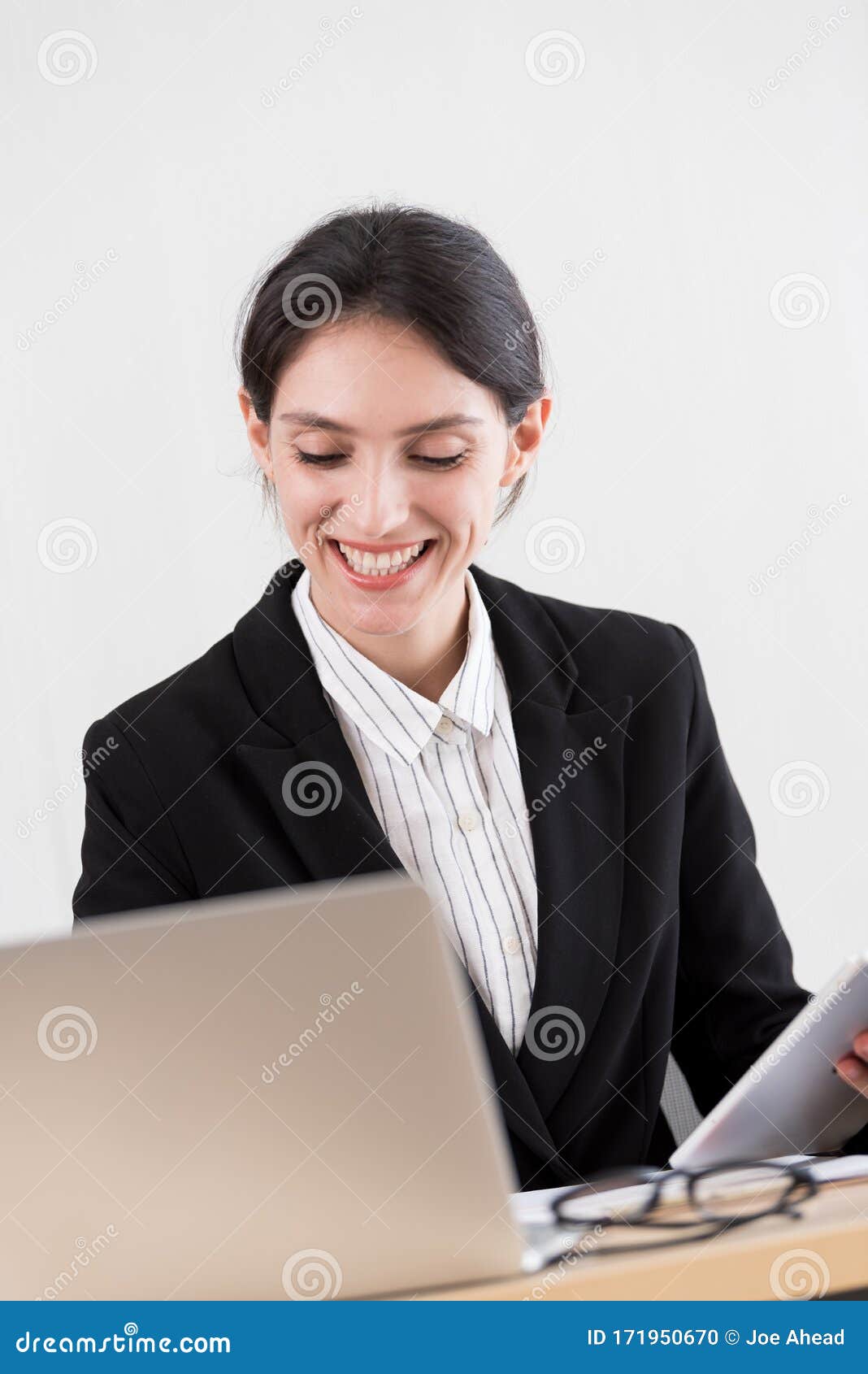 A Businesswoman Has Working with Concentrate and Happiness Stock Photo ...
