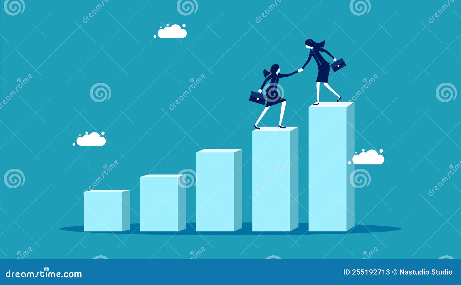 Businesswoman Help Employees Climb Stairs. Support To Achieve Goals ... Businesswoman Help Employees Climb Stairs. Support To Achieve Goals ...