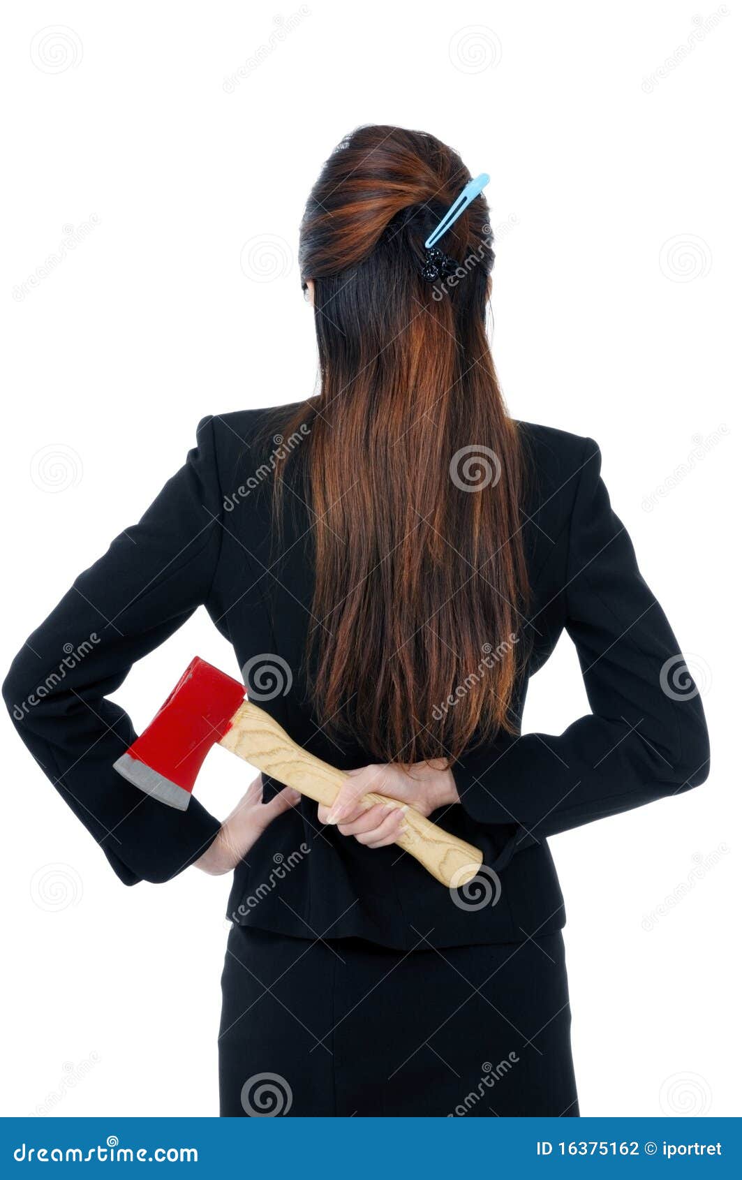 Businesswoman Holding Axe Behind Her Back Stock Photo - Image of girl ...