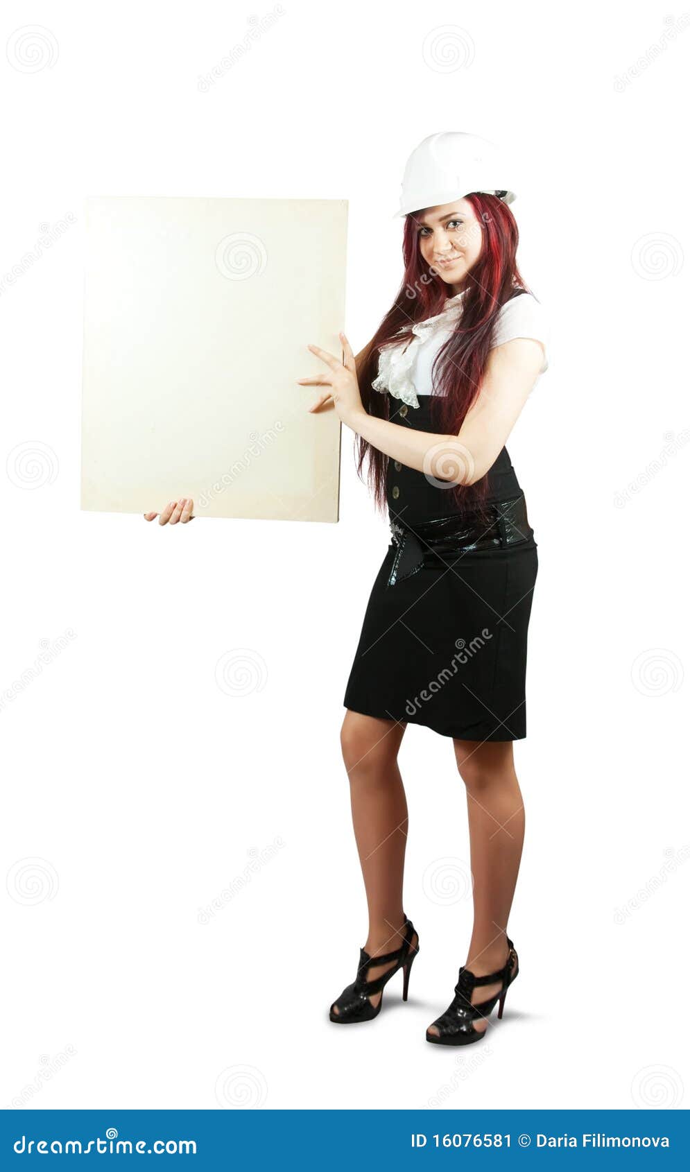Businesswoman Holding a Banner Stock Image - Image of card, constructor ...