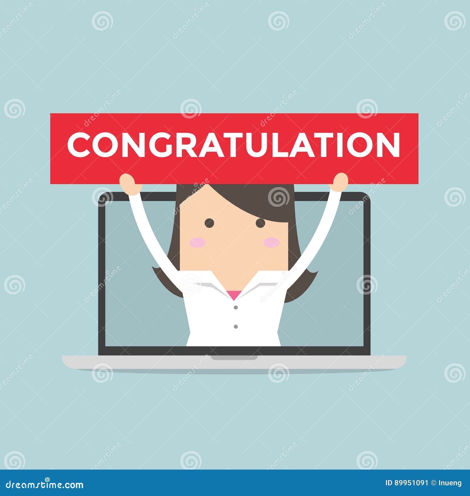 Businesswoman Holding Congratulation Sign in Computer Notebook Stock ...