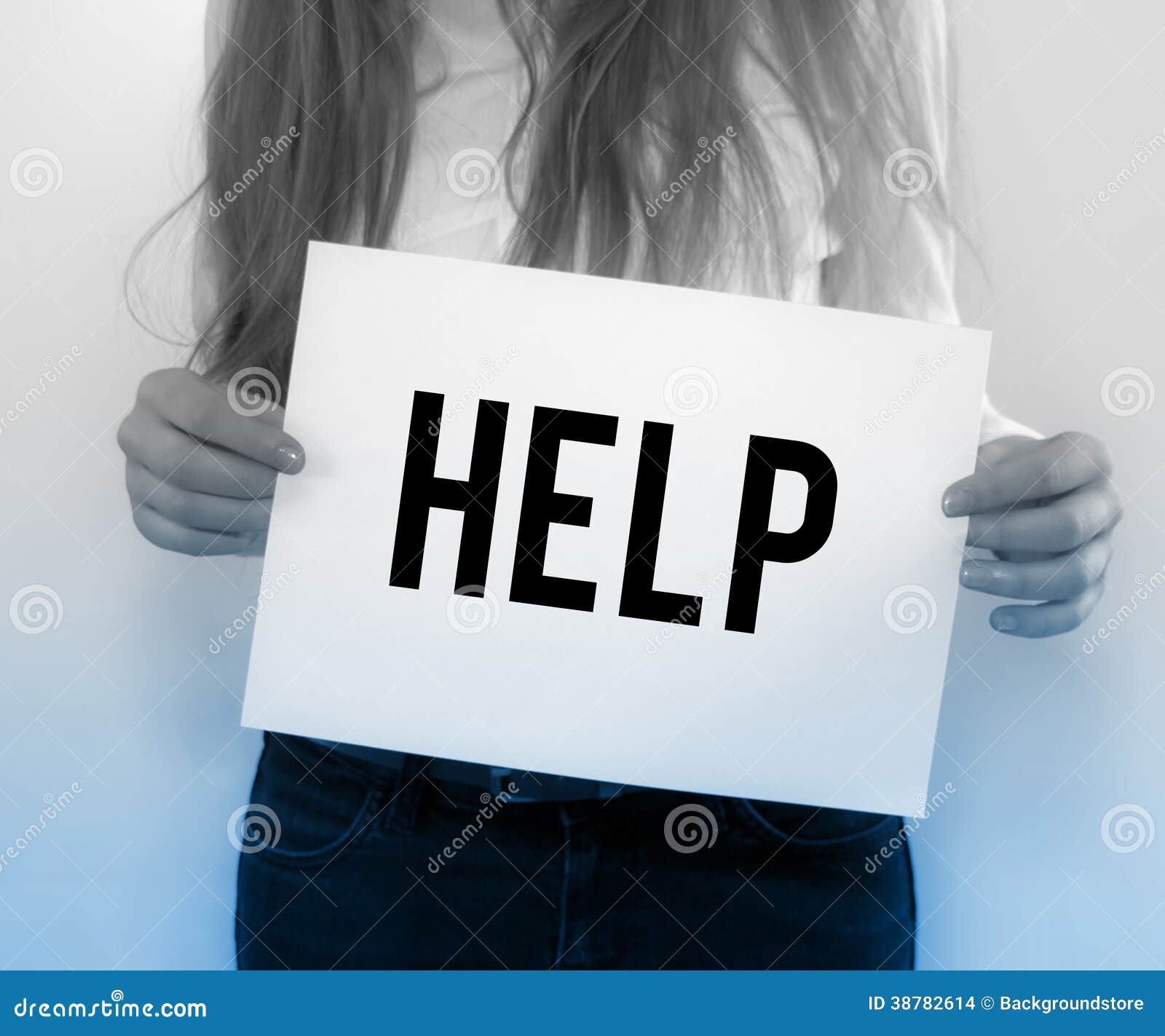 Businesswoman Holding Help on Paper Stock Photo - Image of advertise ...