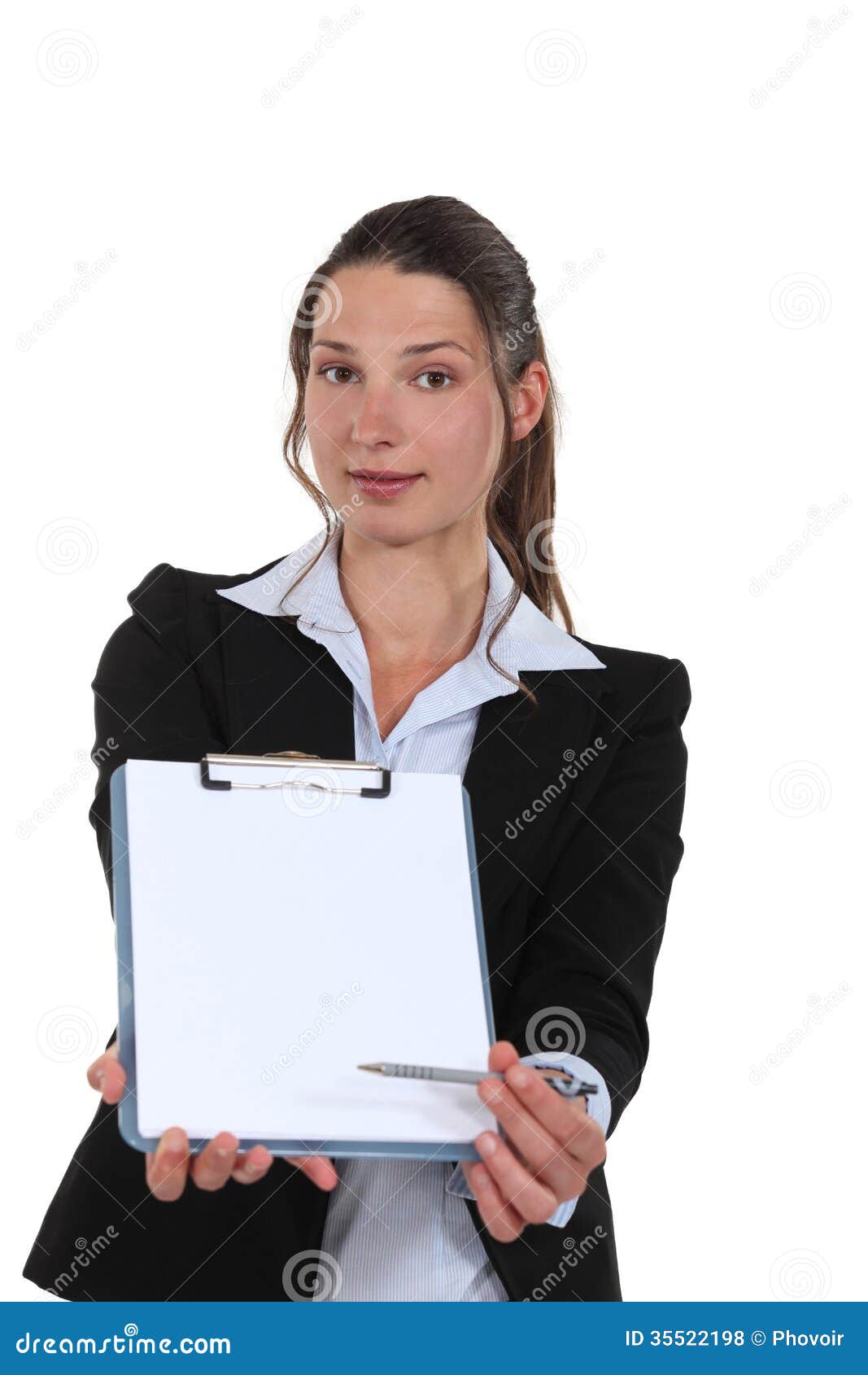 Businesswoman Holding a Notepad Stock Photo - Image of handwriting ...