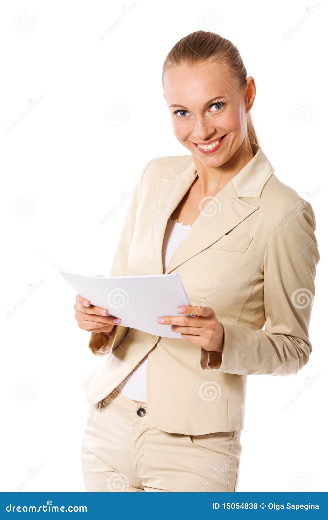 Businesswoman Holding Papers Stock Photo - Image of caucasian ...