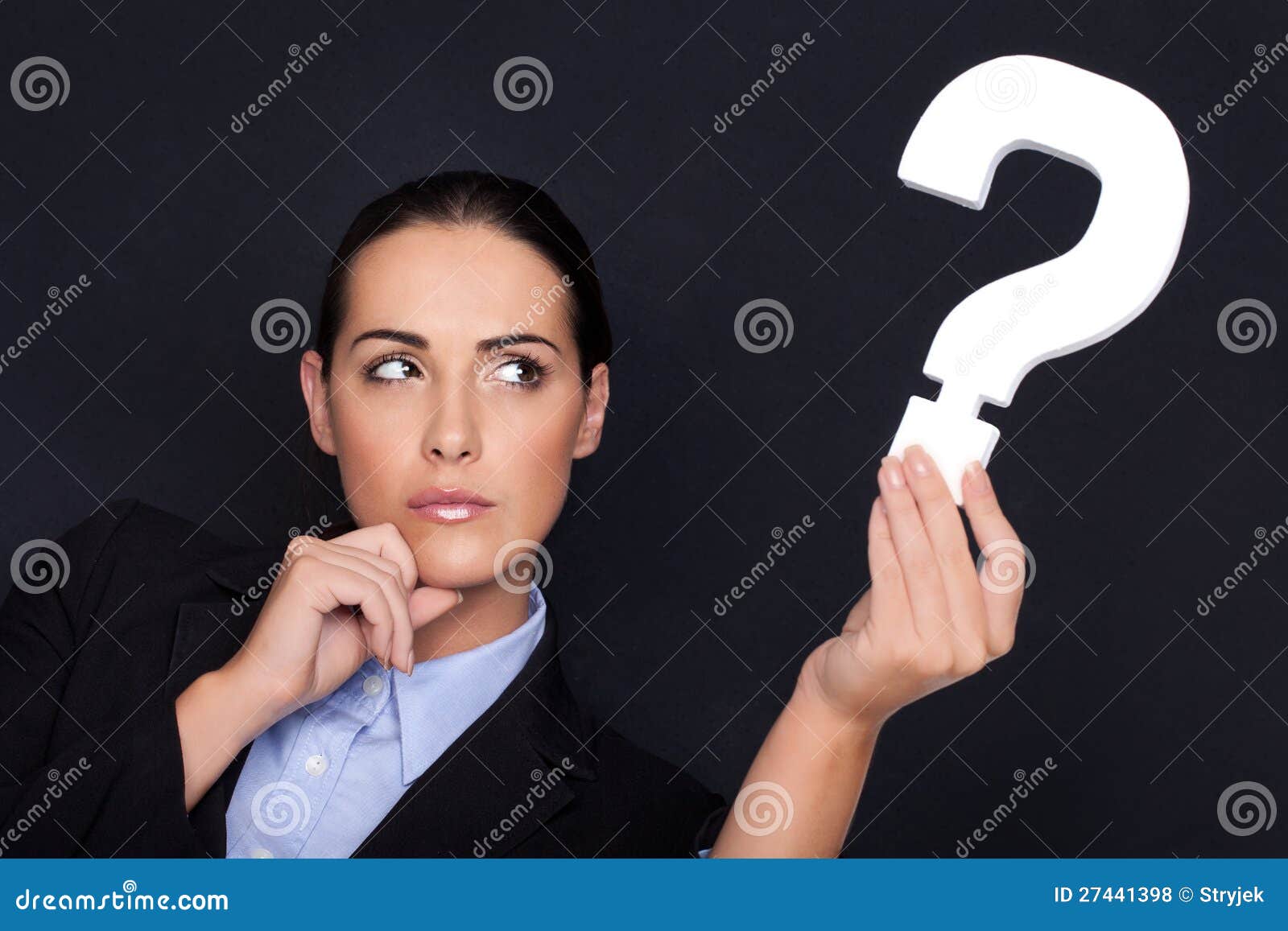 Businesswoman Holding a Question Mark Stock Photo - Image of question ...