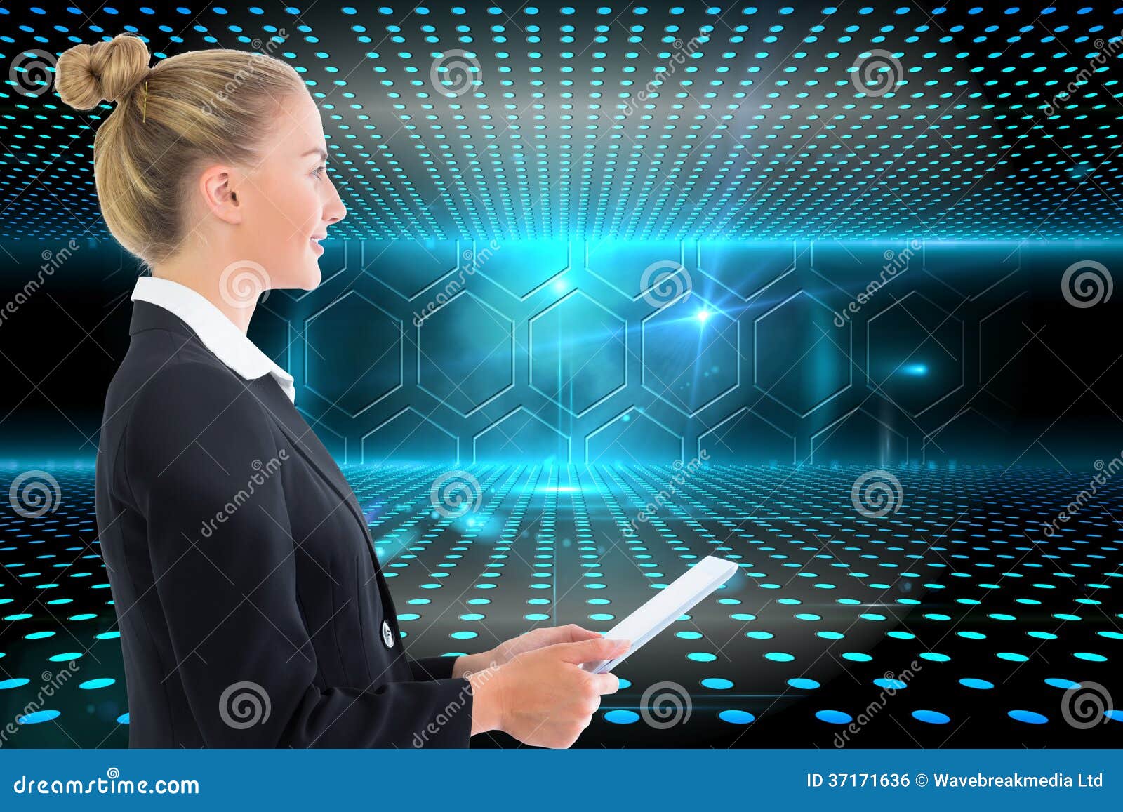 Businesswoman Holding Tablet Stock Photo - Image of suit, glowing: 37171636