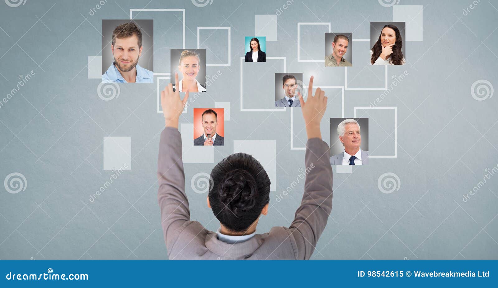 Businesswoman Interacting and Choosing a Person from Group of People ...