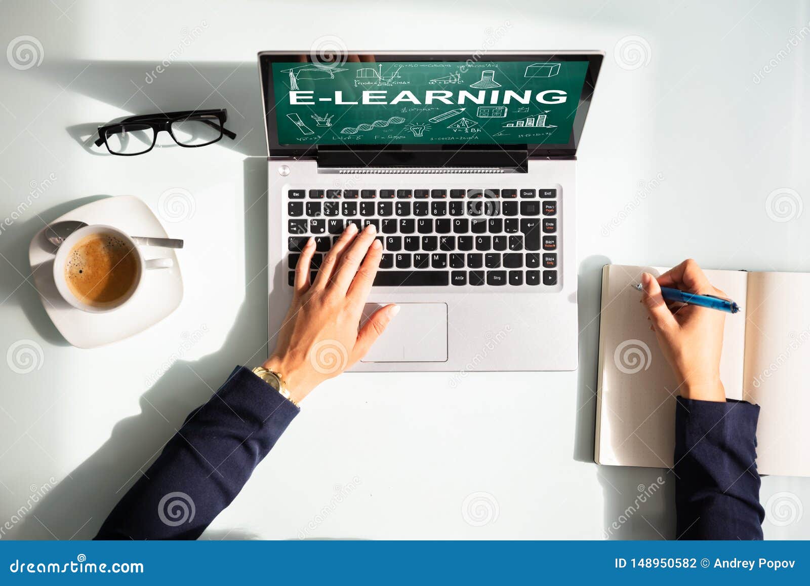 Businesswoman with Laptop Showing E-learning Concept on Screen Stock ...