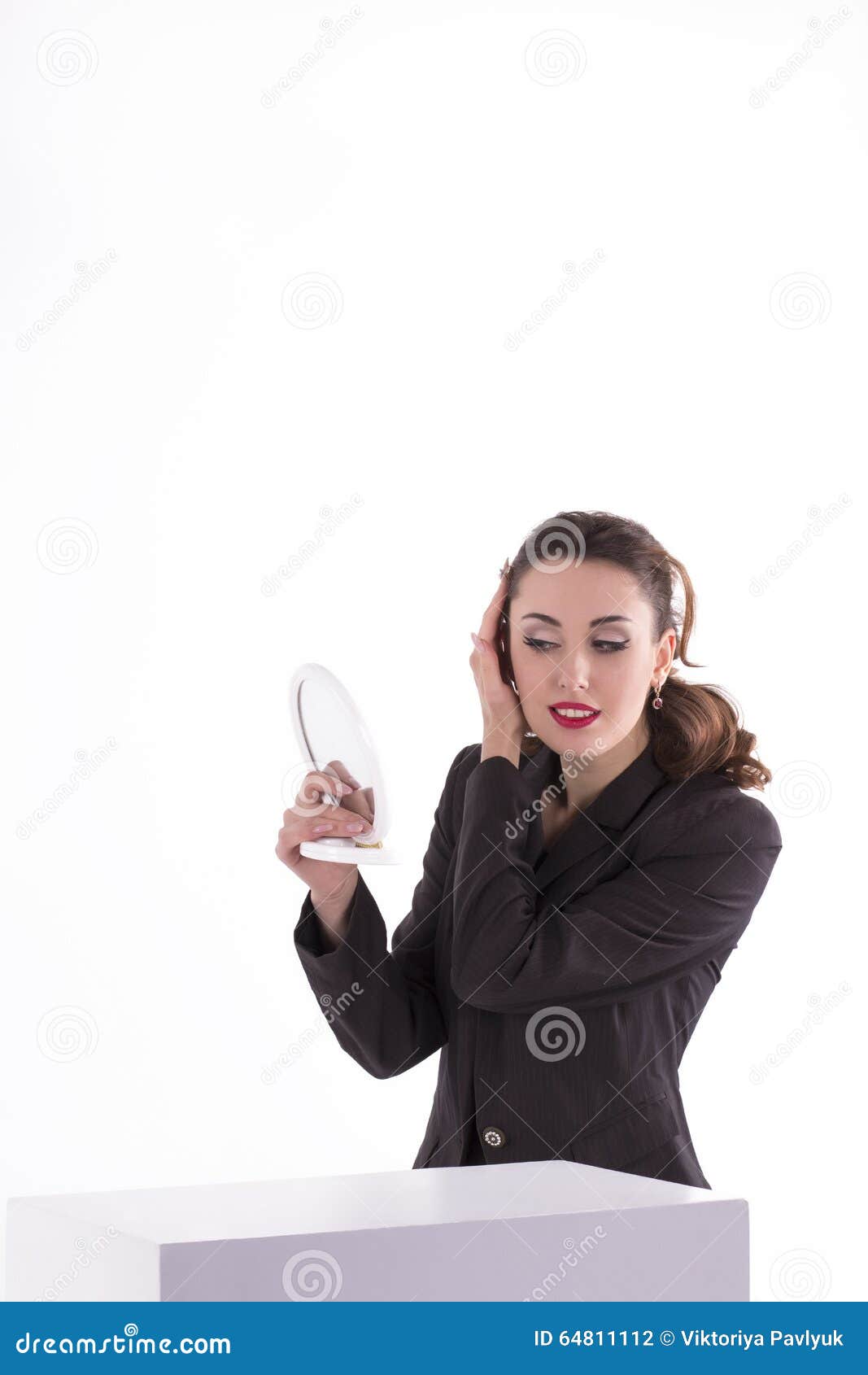 Businesswoman Looking in a Hand Mirror Stock Photo - Image of wearing ...