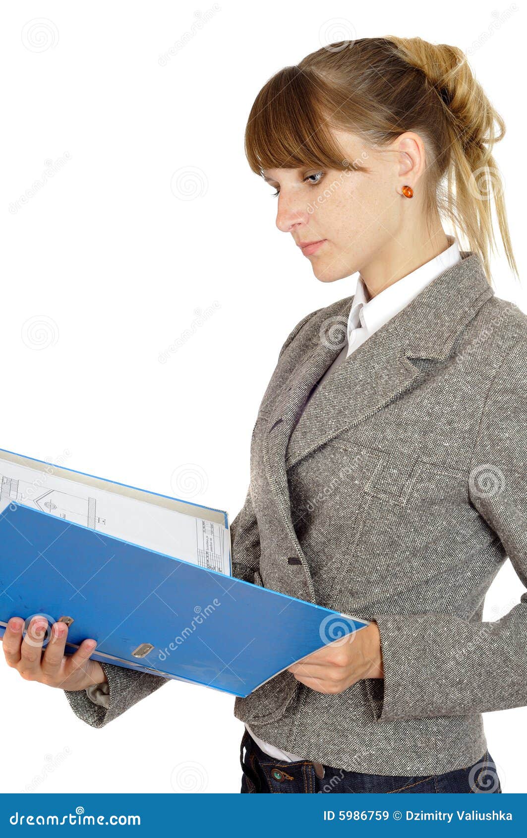 Businesswoman Looks through Portfolio Stock Image - Image of beautiful ...