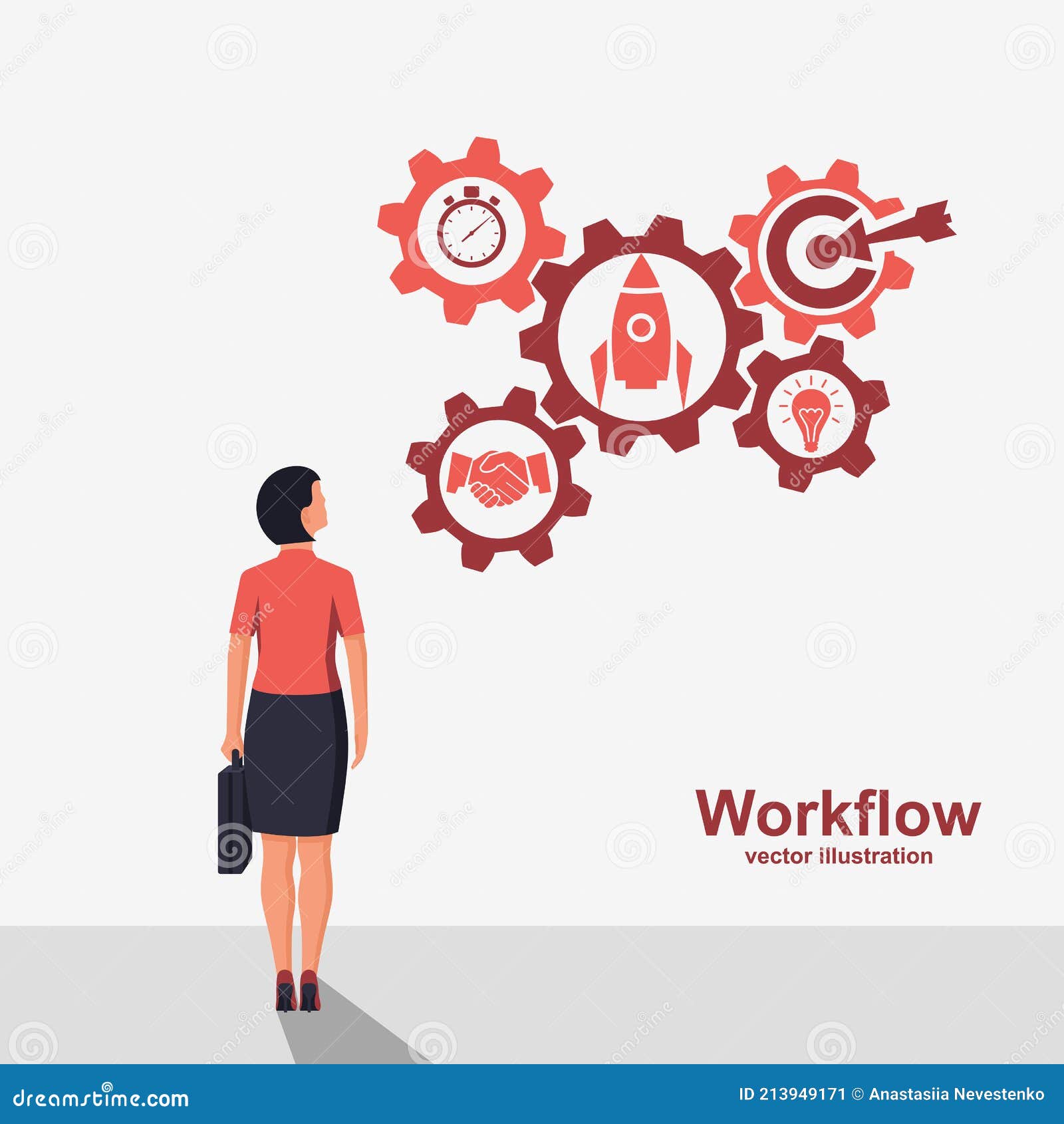 Businesswoman Looks on Workflow Process. Organization Teamwork Stock ...