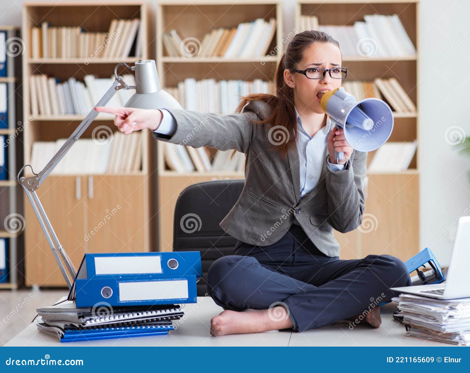 Businesswoman with Loudspeaker in Office Stock Image - Image of angry ...