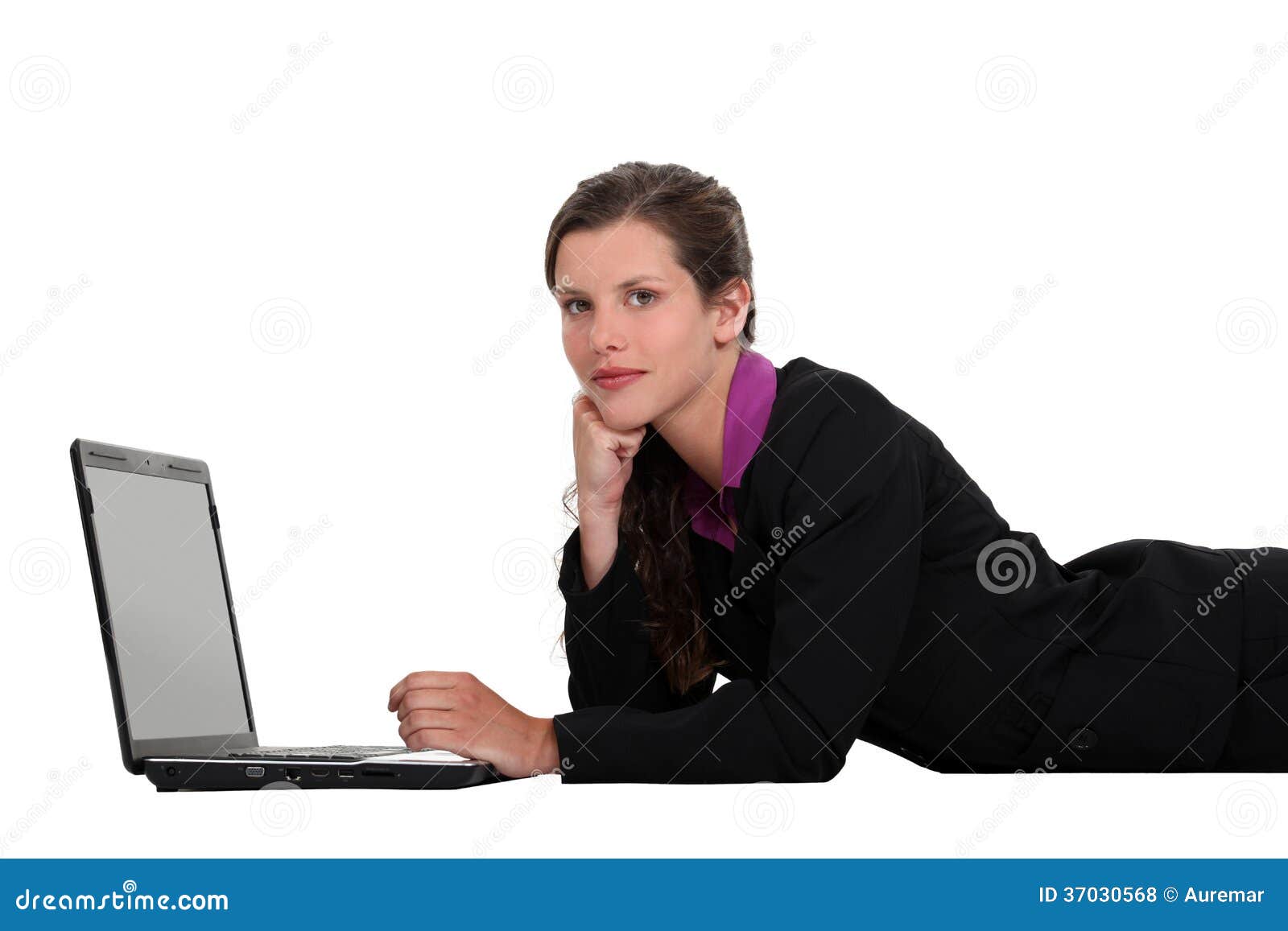 Businesswoman Lying Down with Laptop Stock Photo - Image of online ...