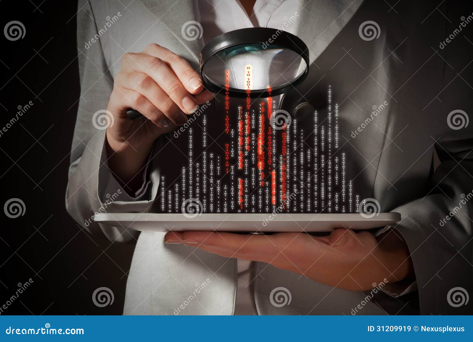 Businesswoman with Magnifier Glass Stock Image - Image of internet ...