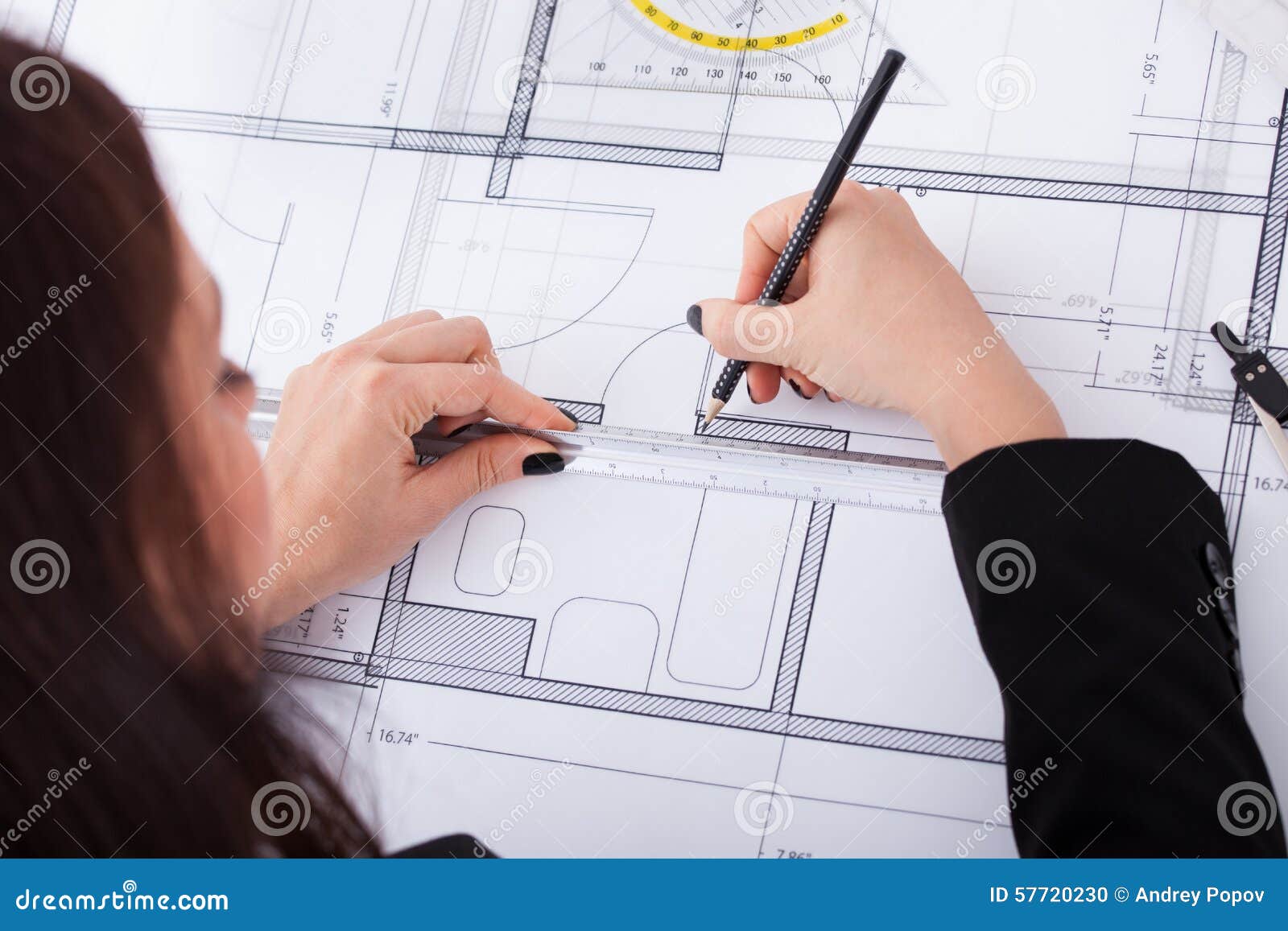 Businesswoman Making Blueprint Stock Photo - Image of document ...