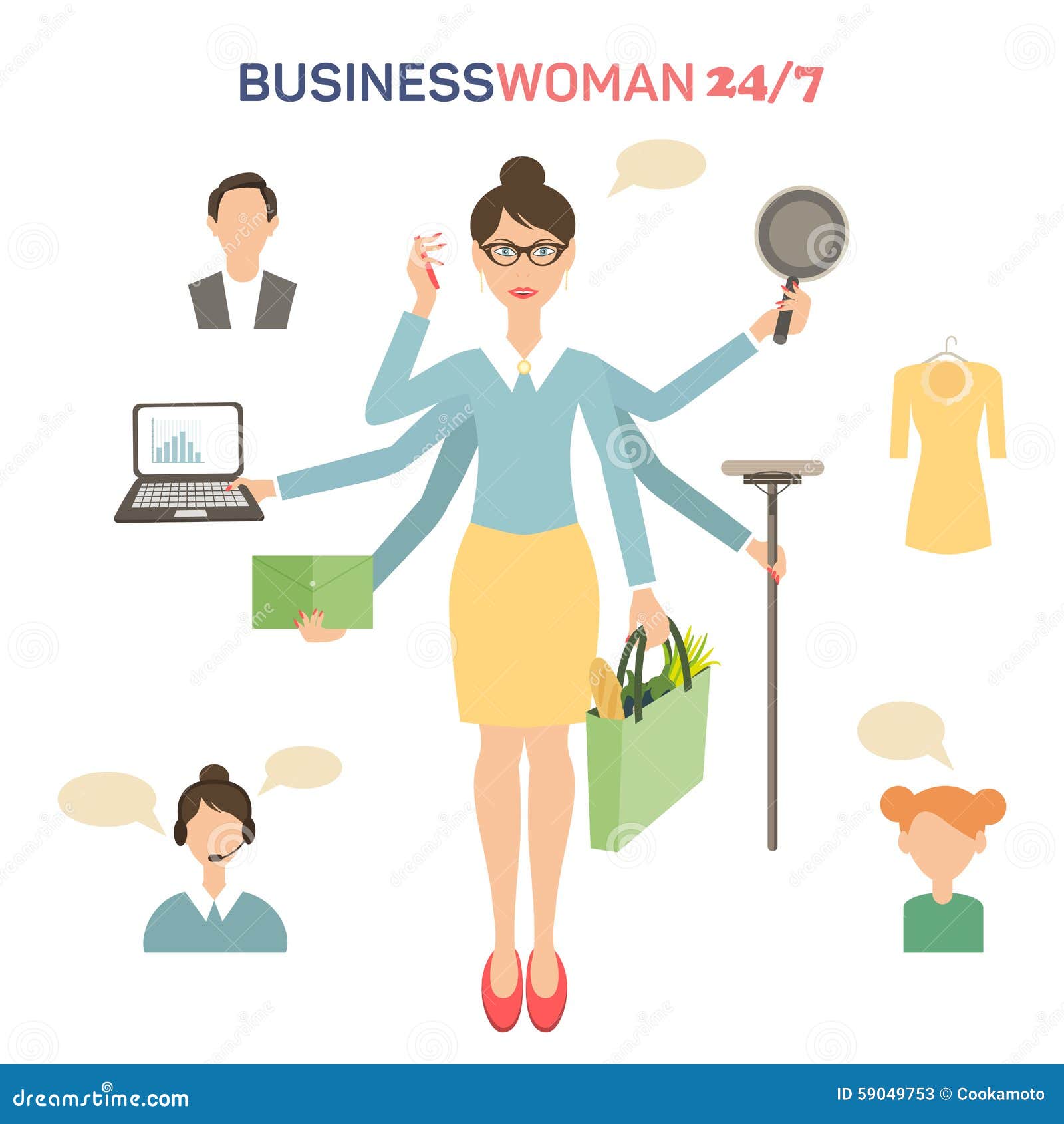 Businesswoman with Many Hands Multitasking Stock Vector - Illustration ...