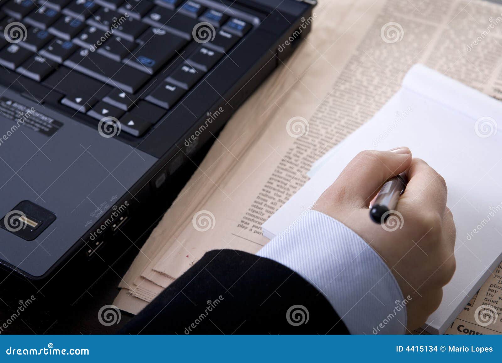 Businesswoman in Office Writing in Notebook Stock Photo - Image of ...