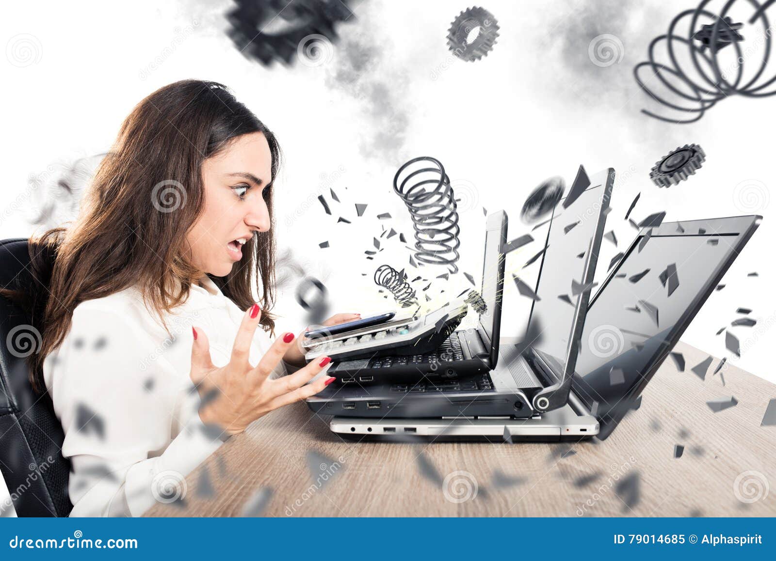 Businesswoman Overworked Worn Computers Stock Image - Image of crash ...