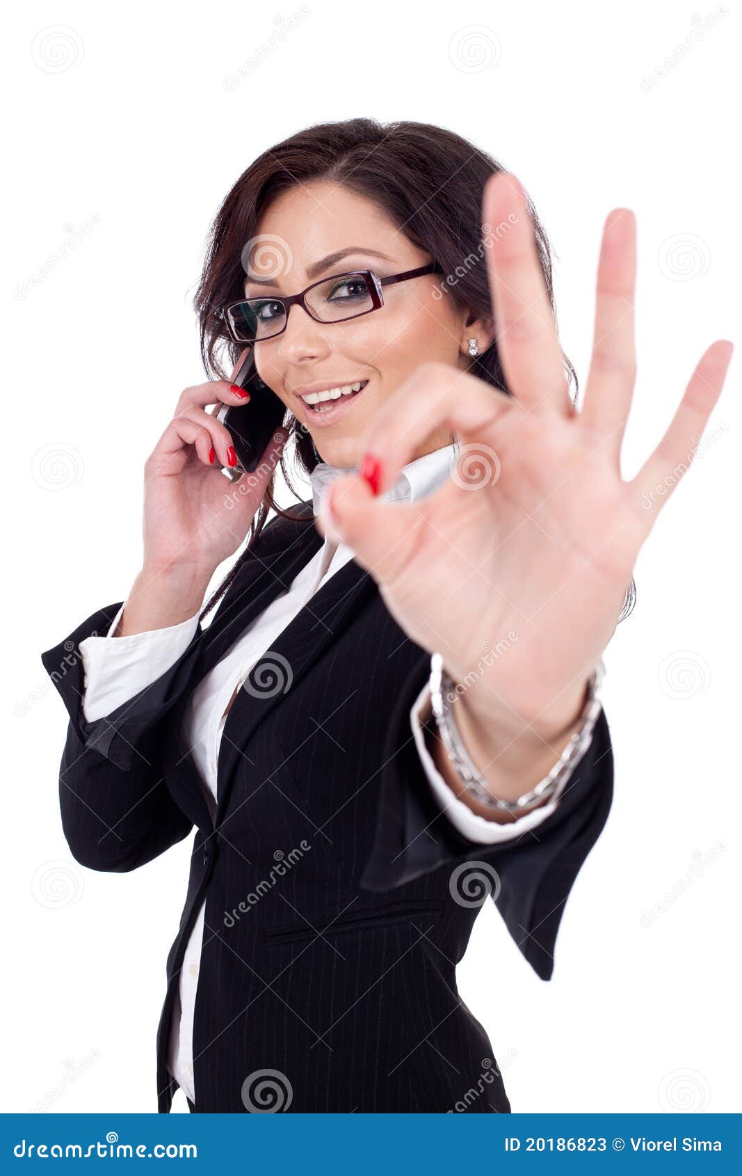 Businesswoman with Phone and Ok Gesture Stock Image - Image of ...