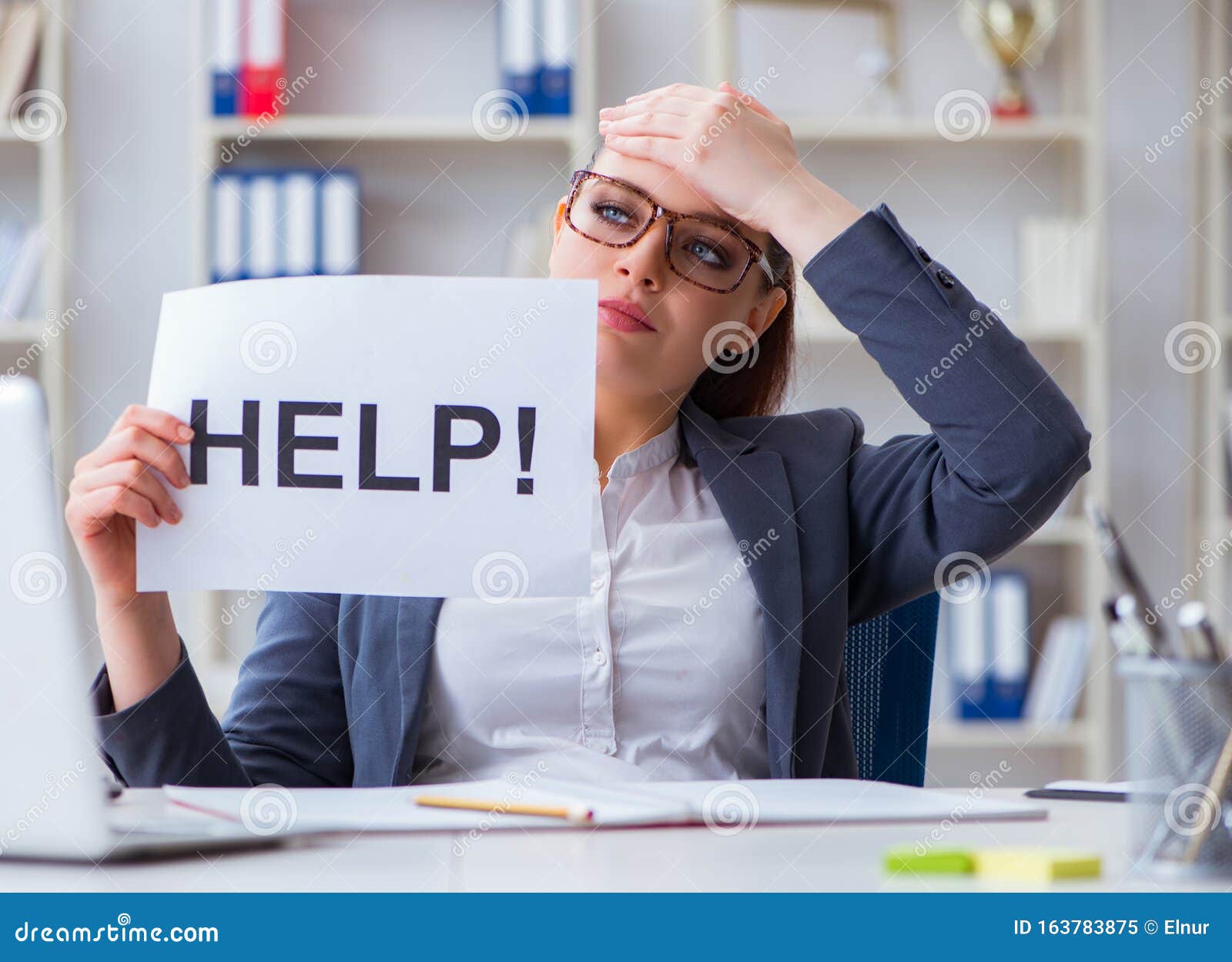Businesswoman Pleading for Help in Office Stock Image - Image of paper ...