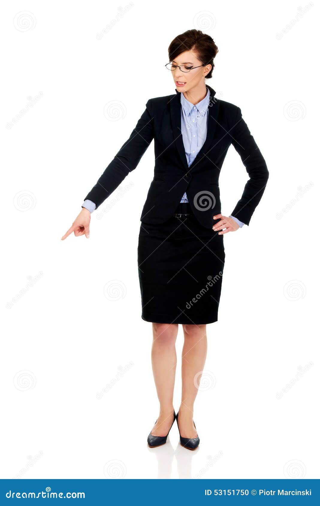 Businesswoman Pointing Down. Stock Photo - Image of adult, studio: 53151750