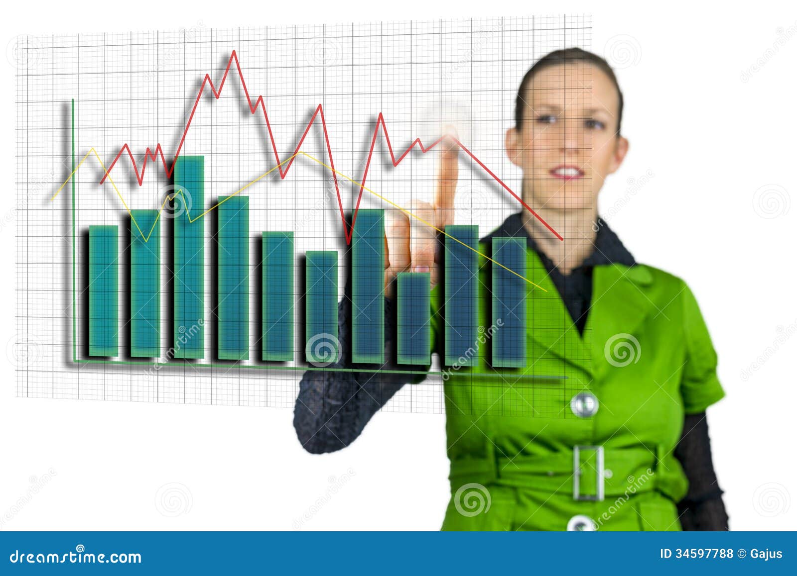 Businesswoman Pointing at Interactive Business Graph Stock Photo ...