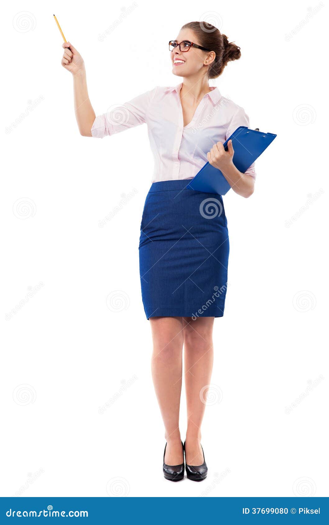 Businesswoman Pointing with Pen Stock Photo - Image of education ...