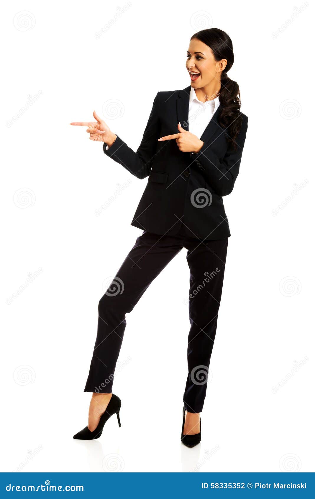 Businesswoman Pointing To the Left Stock Photo - Image of business ...