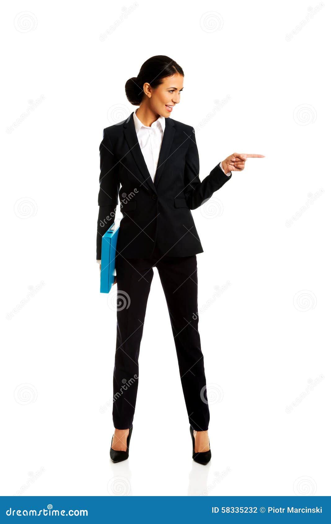 Businesswoman Pointing To the Right Stock Photo - Image of bureaucracy ...