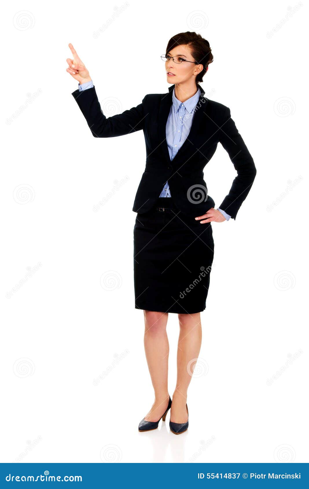 Businesswoman pointing up. stock image. Image of background - 55414837