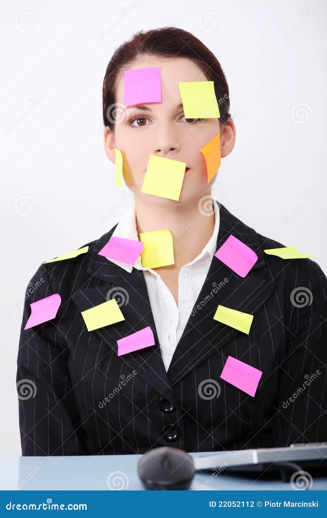 Businesswoman with Post it Notes on Her Body. Stock Photo - Image of ...