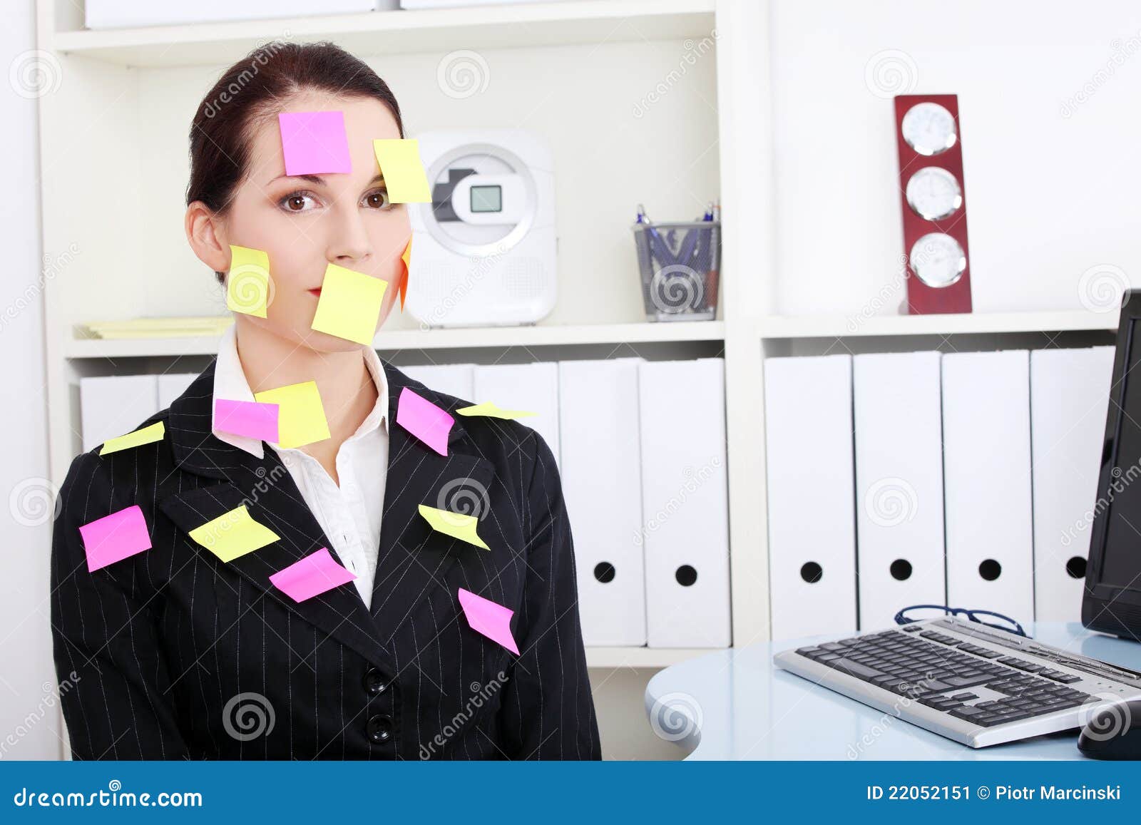Businesswoman with Post it Notes on Her Body. Stock Image - Image of ...