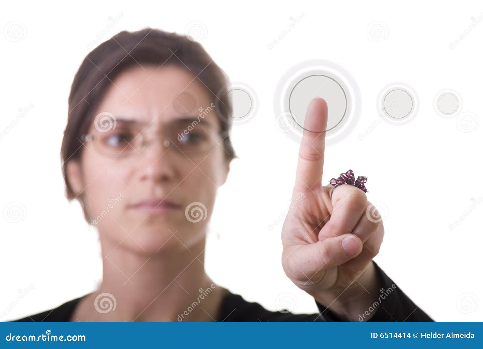Businesswoman Pressing a Button Stock Photo - Image of future, decision ...