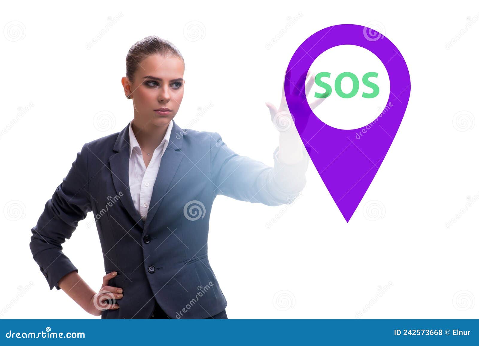 Businesswoman Pressing SOS Button in Case of Danger Stock Photo - Image ...