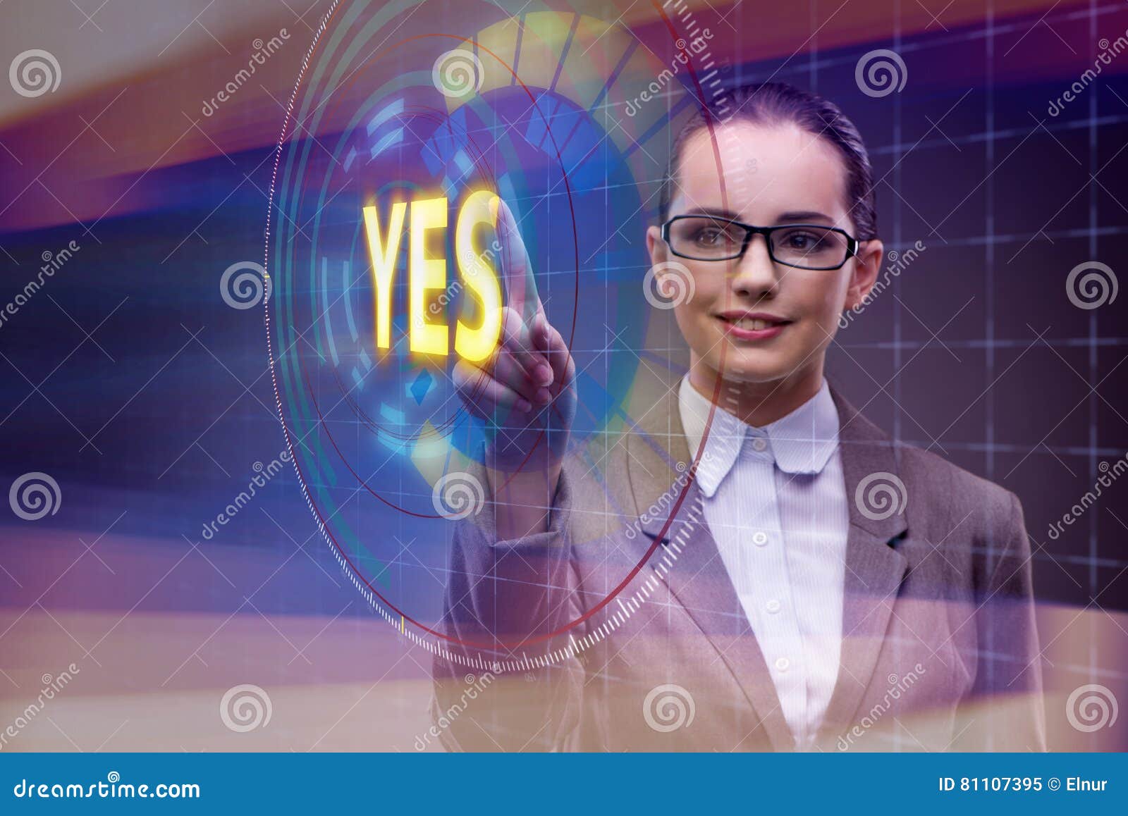 The Businesswoman Pressing Virtual Button Yes Stock Image - Image of ...