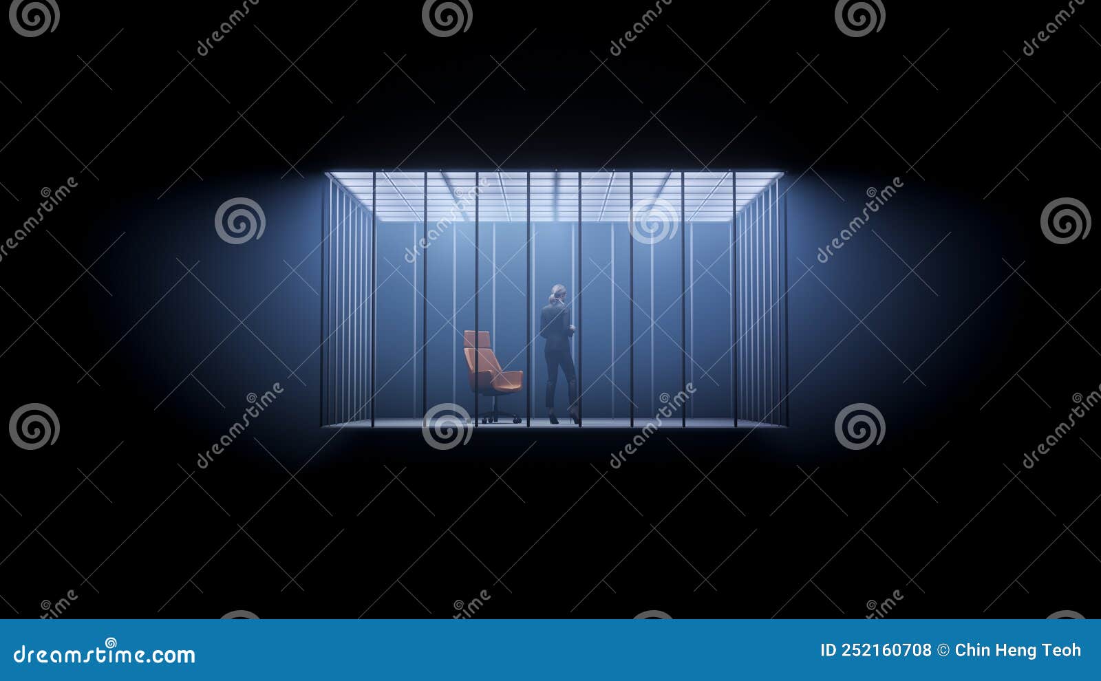 Chair In Prison Cell With Light Shining Through A Barred Window, 3d ...