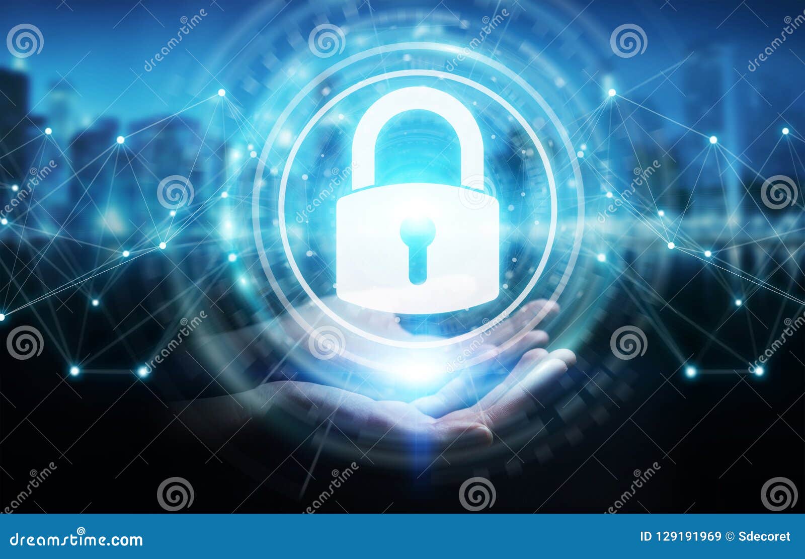 Businesswoman Protecting Her Datas With Security Interface 3D Re Stock ...