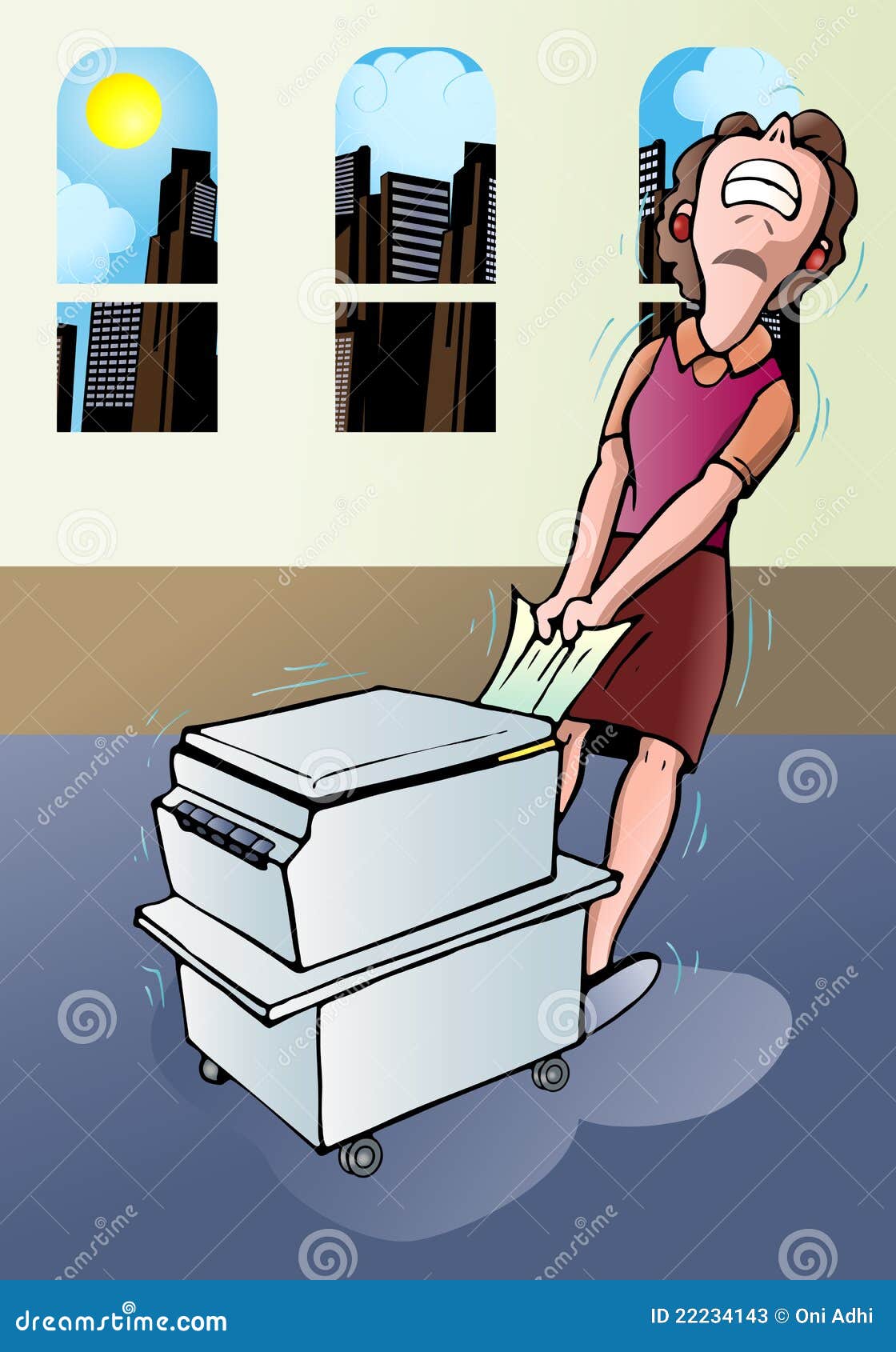 Businesswoman Pull a Paper Jammed Stock Illustration - Illustration of ...