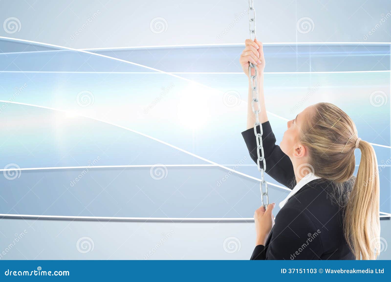 Businesswoman Pulling a Chain Stock Image - Image of elegant, digital ...