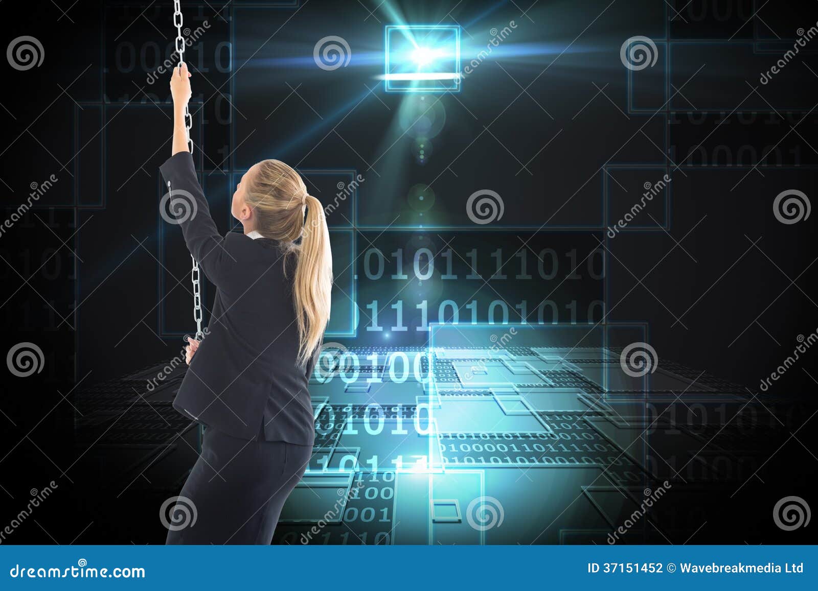 Businesswoman Pulling a Chain Stock Photo - Image of women, linear ...