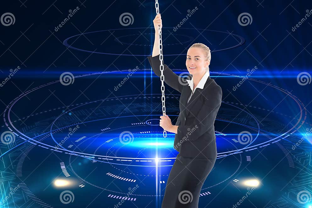 Businesswoman Pulling a Chain Stock Image - Image of smart, blue: 37164461