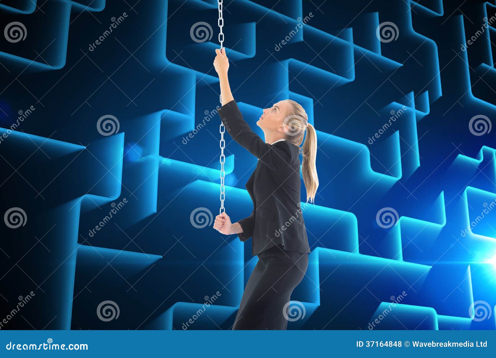 Businesswoman Pulling a Chain Stock Photo - Image of care ...