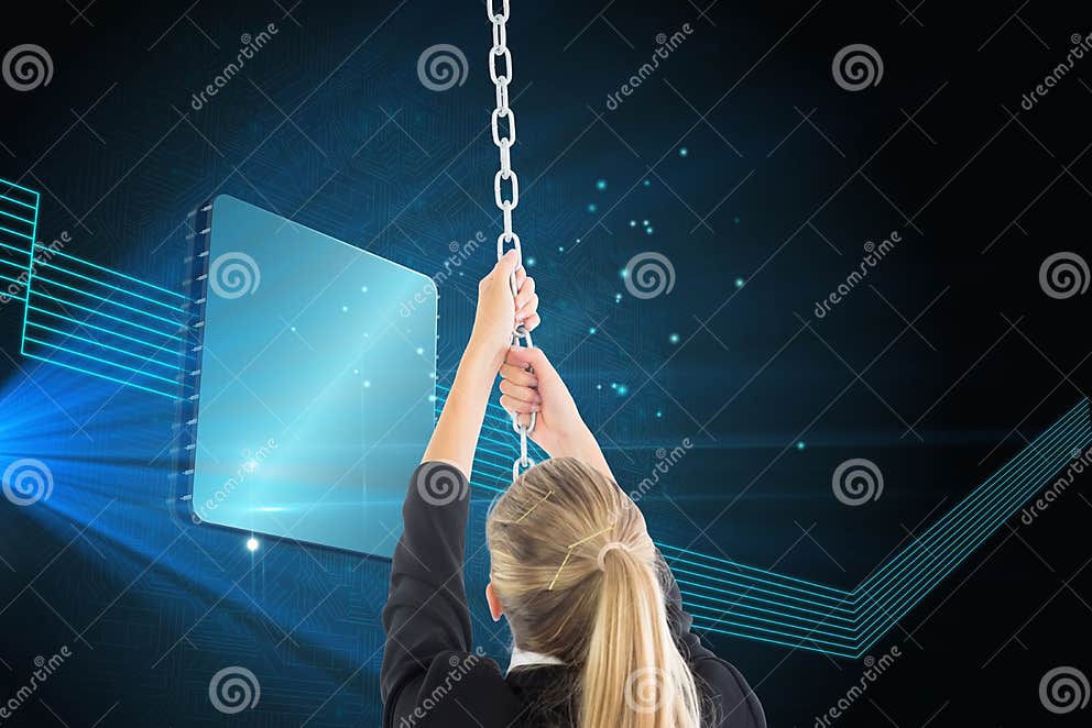 Businesswoman Pulling a Chain Stock Image - Image of blue, graphic ...