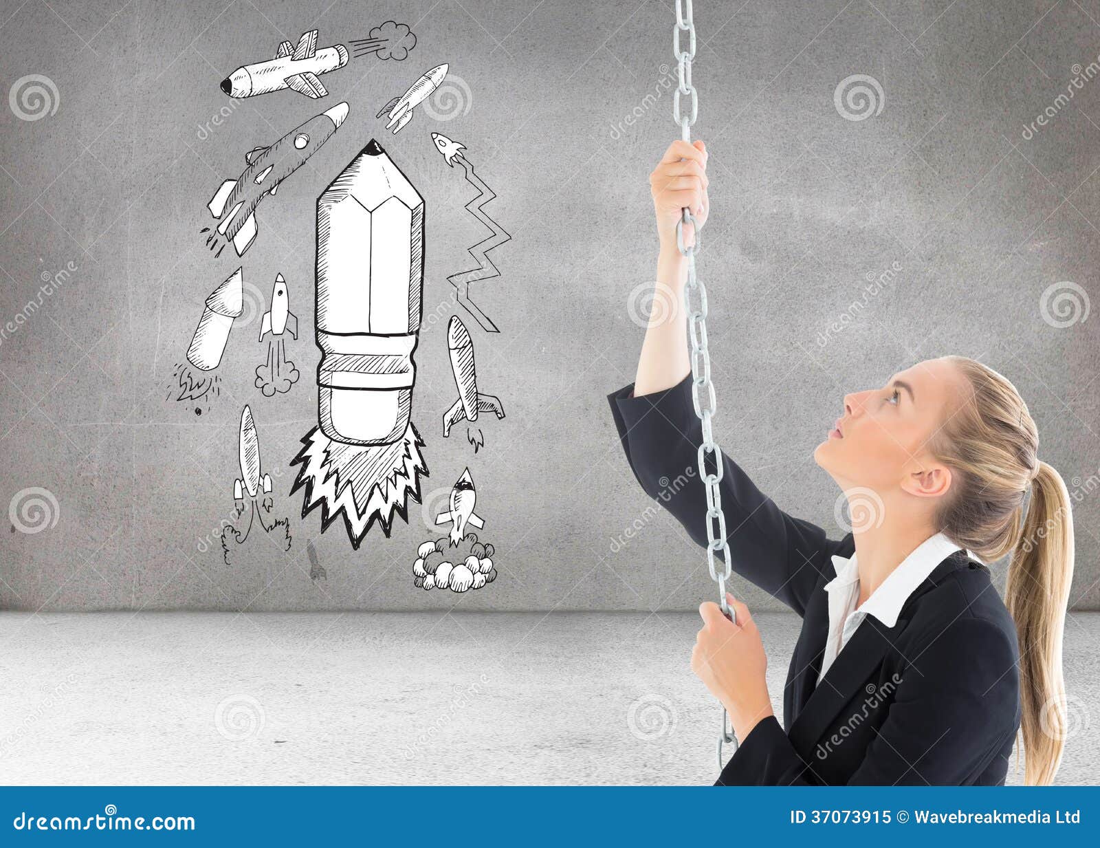 Businesswoman Pulling a Chain Stock Image - Image of pulli, creativity ...