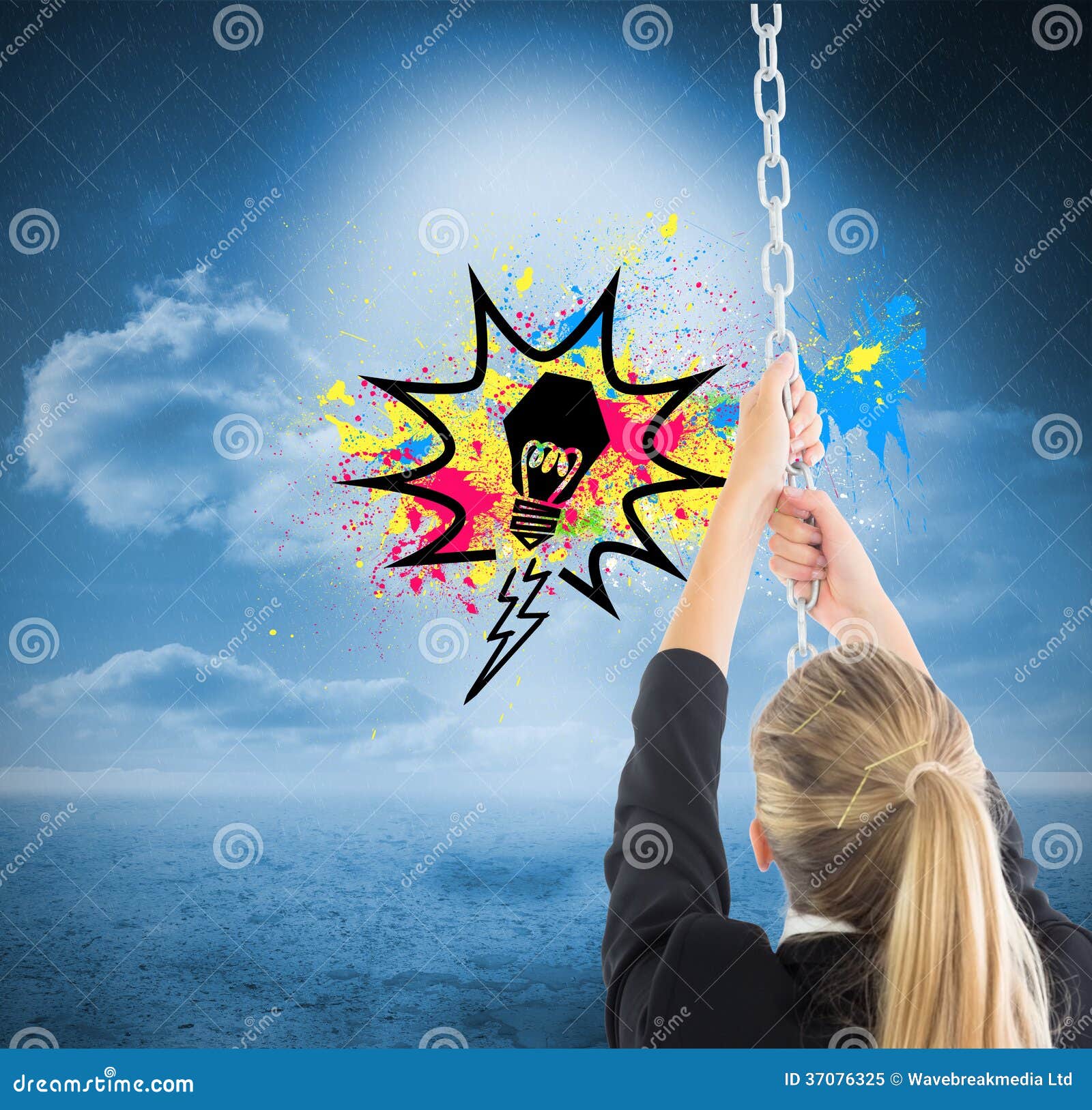 Businesswoman Pulling a Chain Stock Image - Image of young, person ...