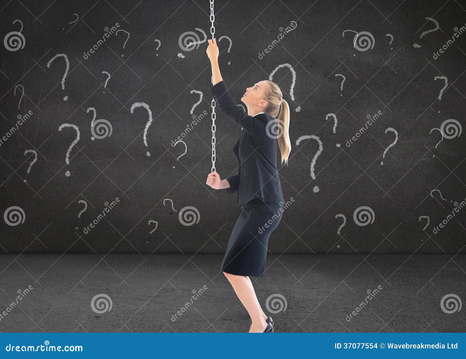Businesswoman Pulling a Chain Stock Photo - Image of kneeling, suit ...
